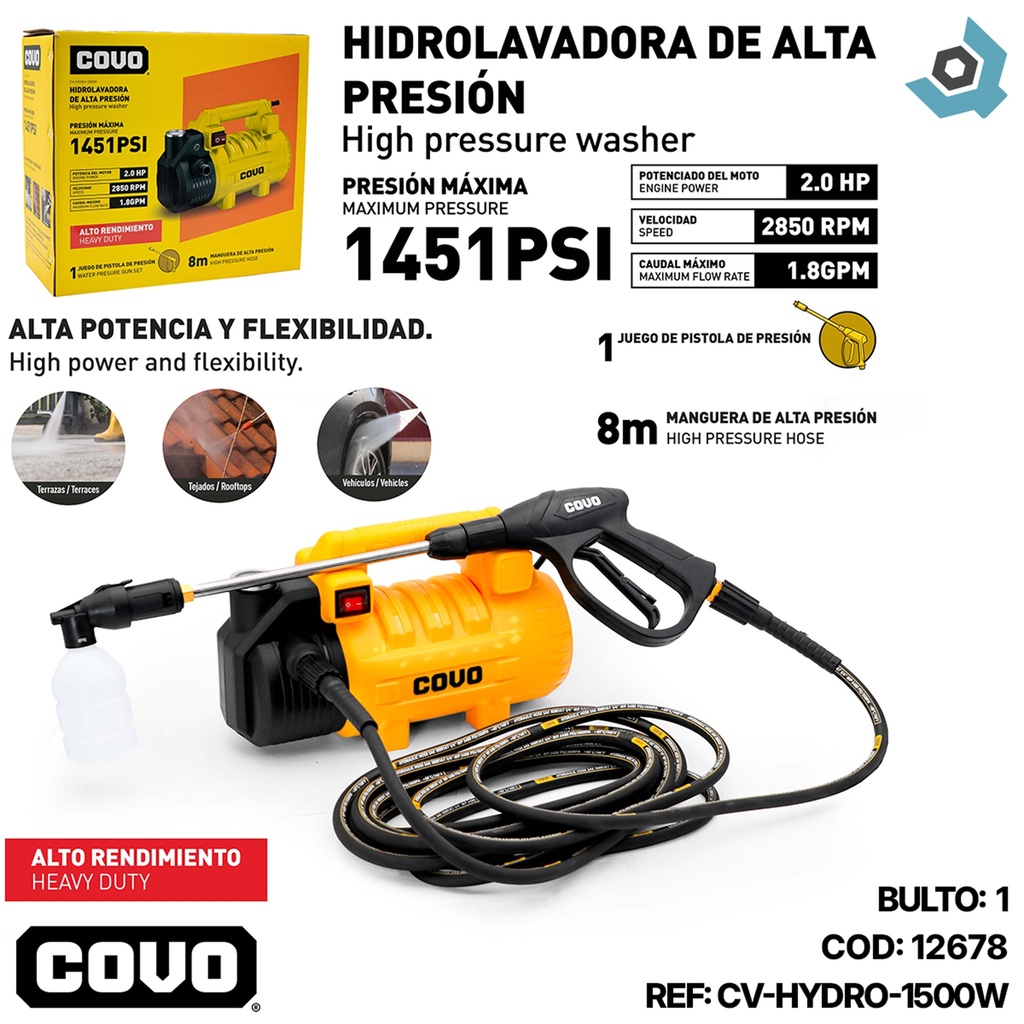 HIDROJET ALTA PRESION 110V 1500W COVO | Litani Import Export